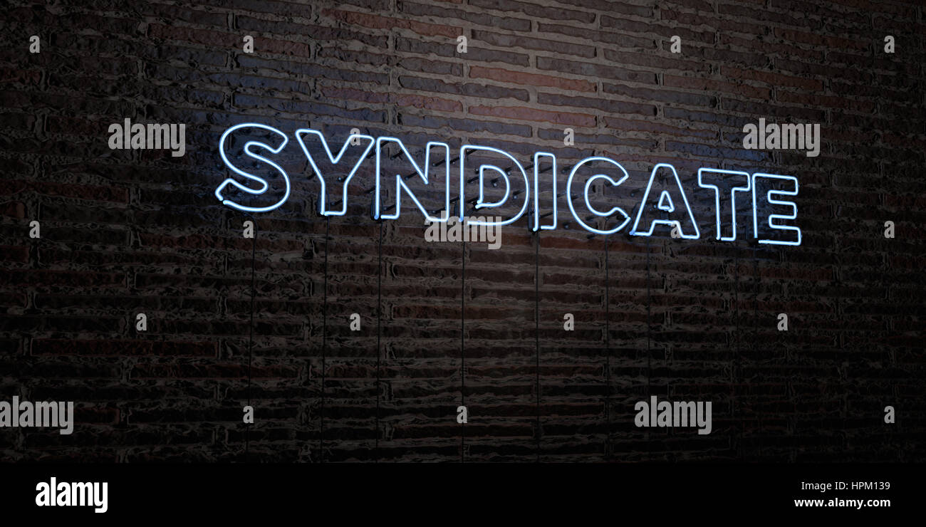 SYNDICATE -Realistic Neon Sign on Brick Wall background - 3D rendered ...
