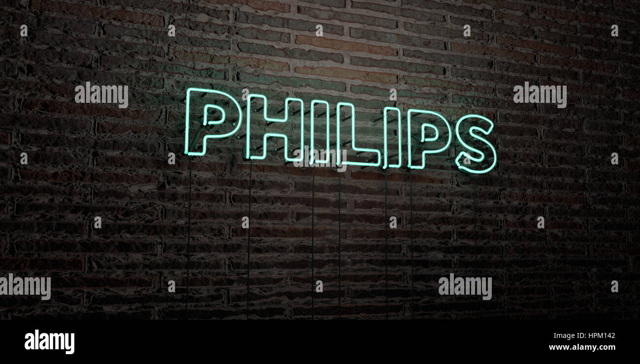 PHILIPS -Realistic Neon Sign on Brick Wall background - 3D rendered ...