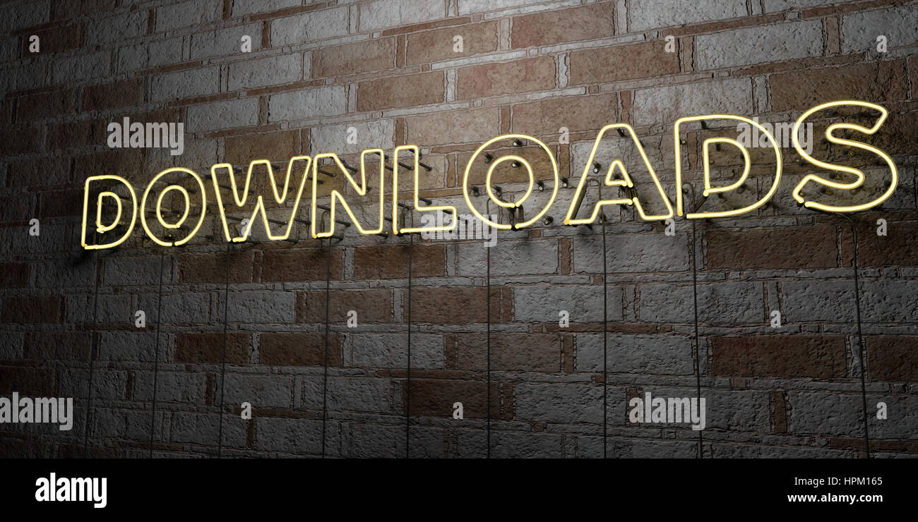 DOWNLOADS - Glowing Neon Sign on stonework wall - 3D rendered royalty ...