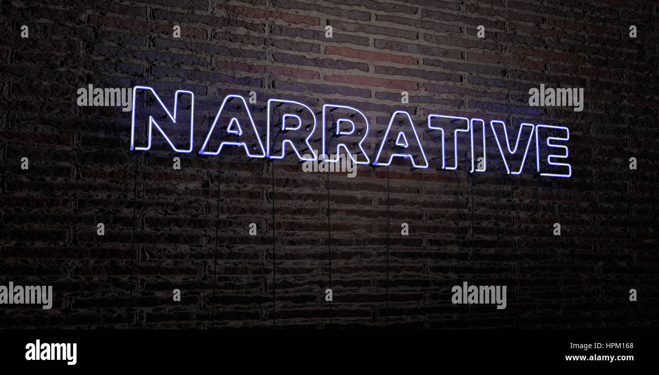 NARRATIVE -Realistic Neon Sign on Brick Wall background - 3D rendered ...