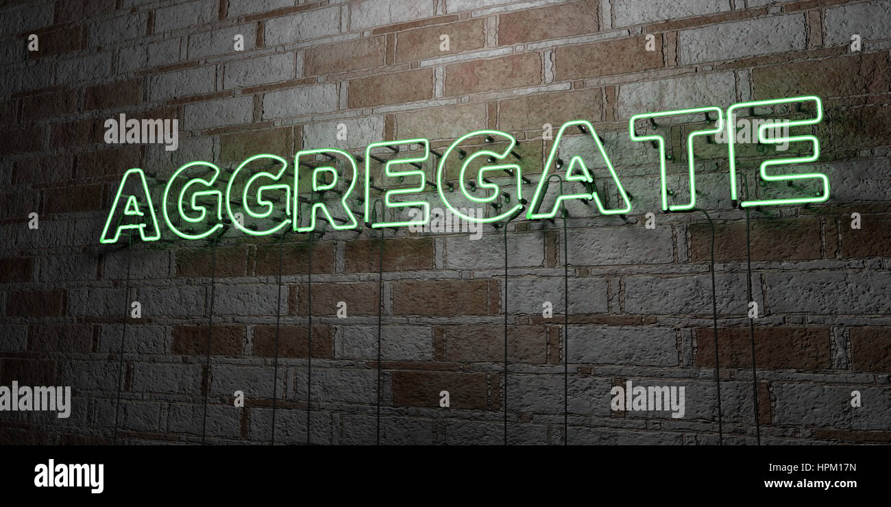 AGGREGATE - Glowing Neon Sign on stonework wall - 3D rendered royalty ...
