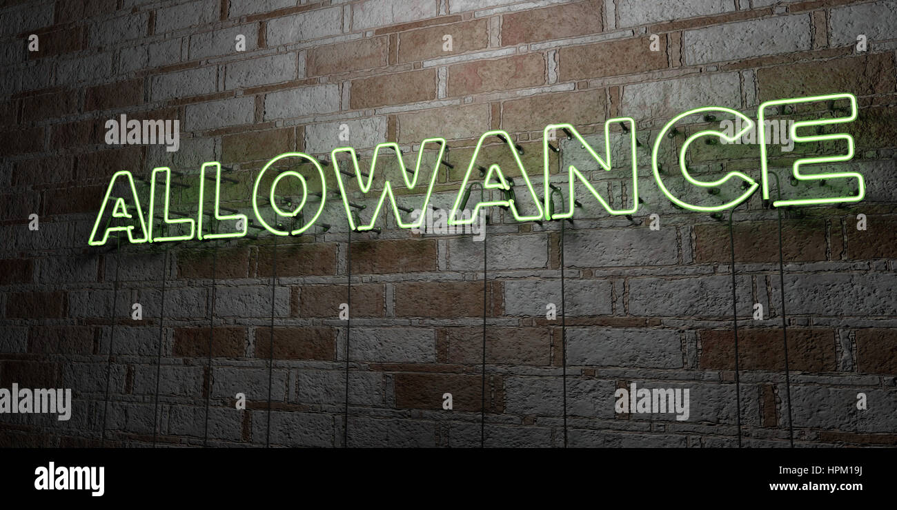 ALLOWANCE - Glowing Neon Sign on stonework wall - 3D rendered royalty ...