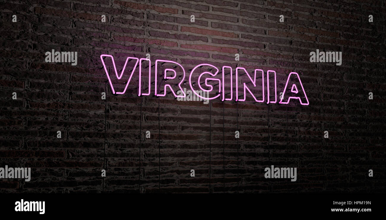 VIRGINIA -Realistic Neon Sign on Brick Wall background - 3D rendered ...