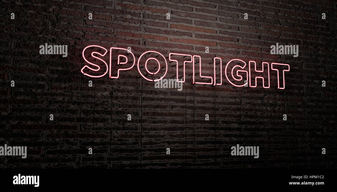 SPOTLIGHT -Realistic Neon Sign on Brick Wall background - 3D rendered ...