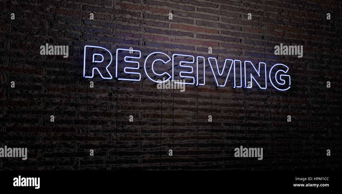 RECEIVING -Realistic Neon Sign on Brick Wall background - 3D rendered ...