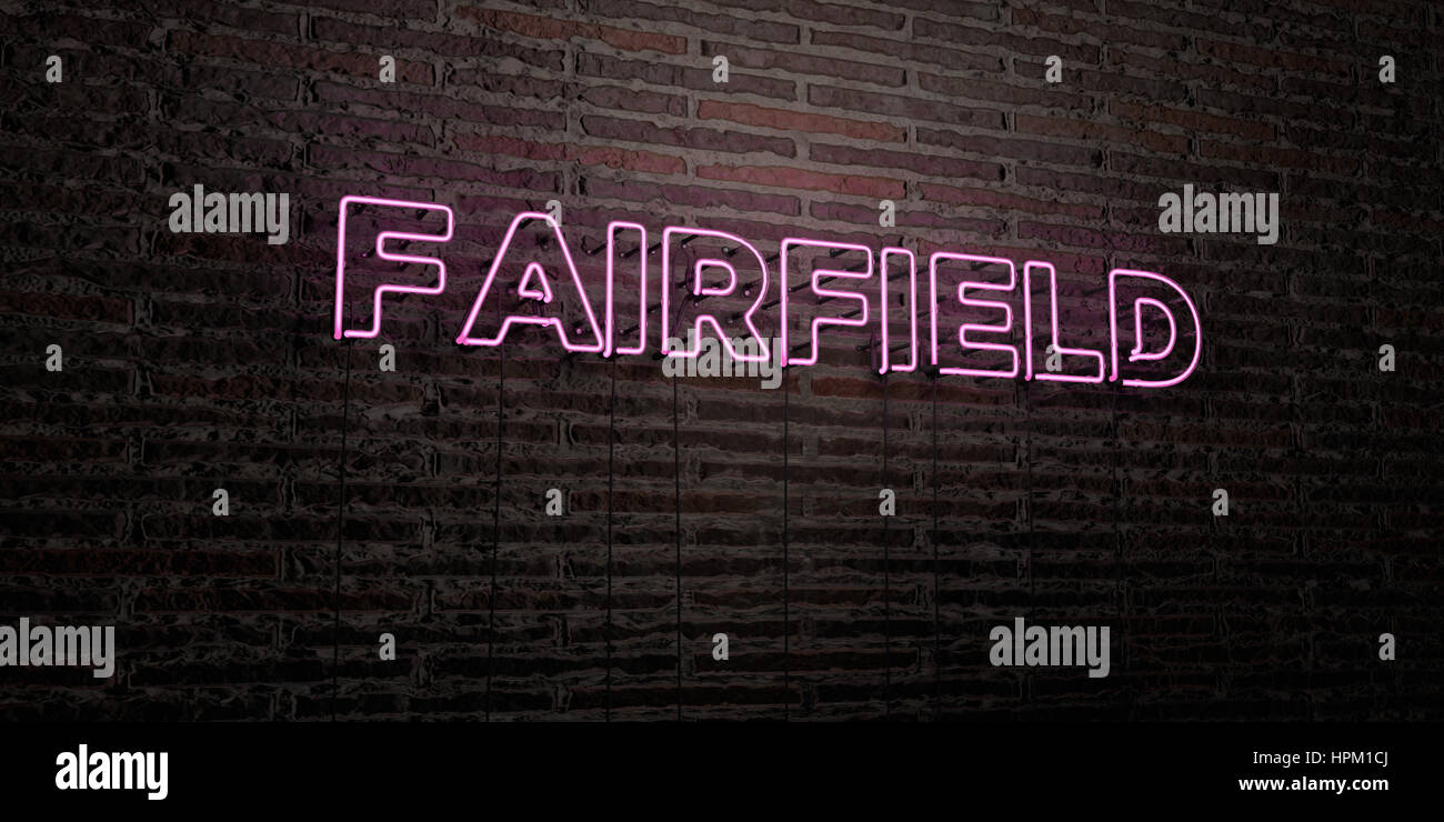 FAIRFIELD -Realistic Neon Sign on Brick Wall background - 3D rendered ...
