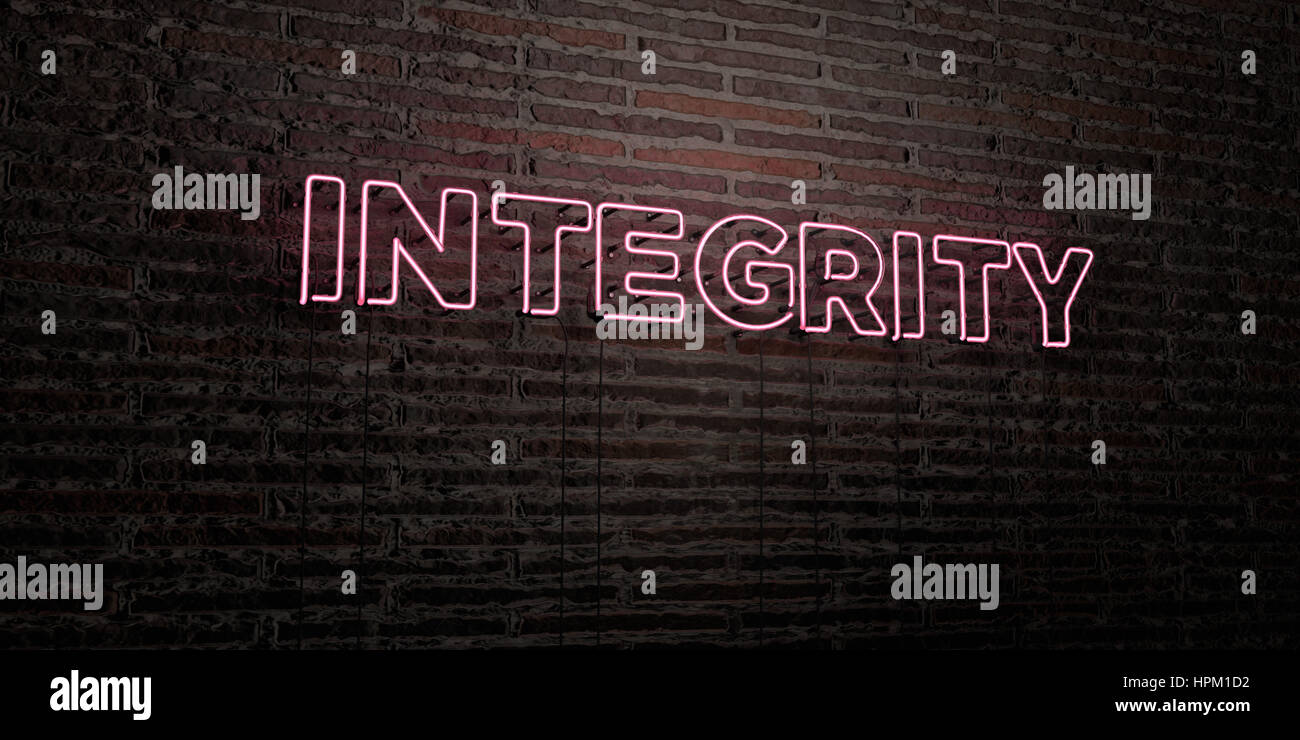 INTEGRITY -Realistic Neon Sign on Brick Wall background - 3D rendered ...