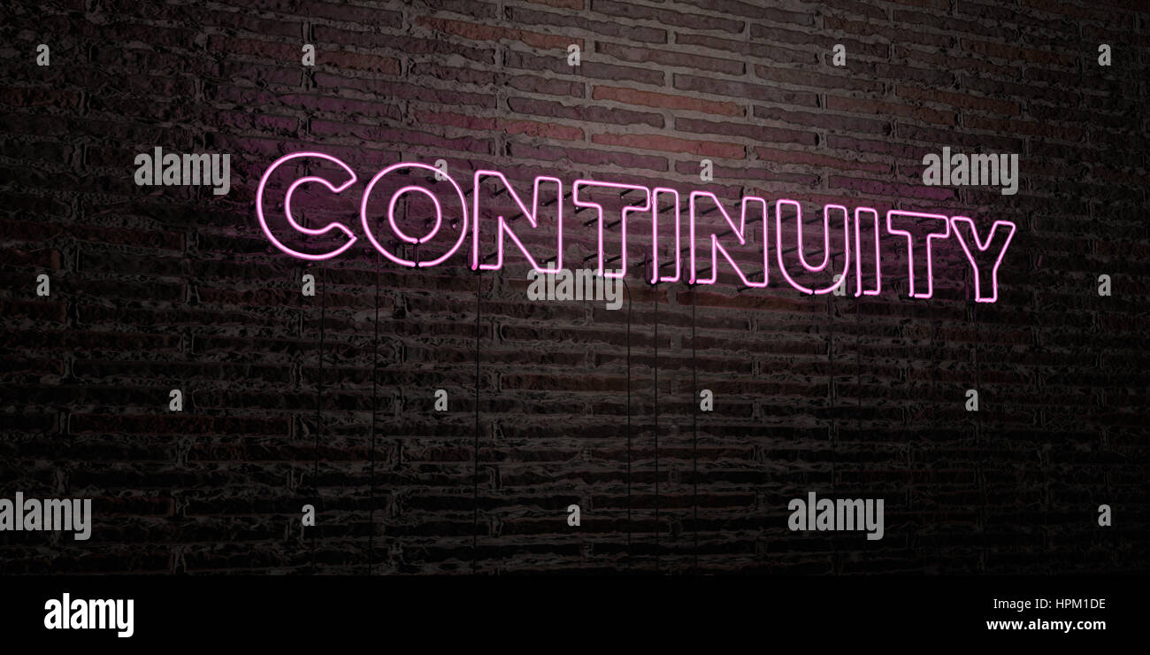 CONTINUITY -Realistic Neon Sign on Brick Wall background - 3D rendered ...
