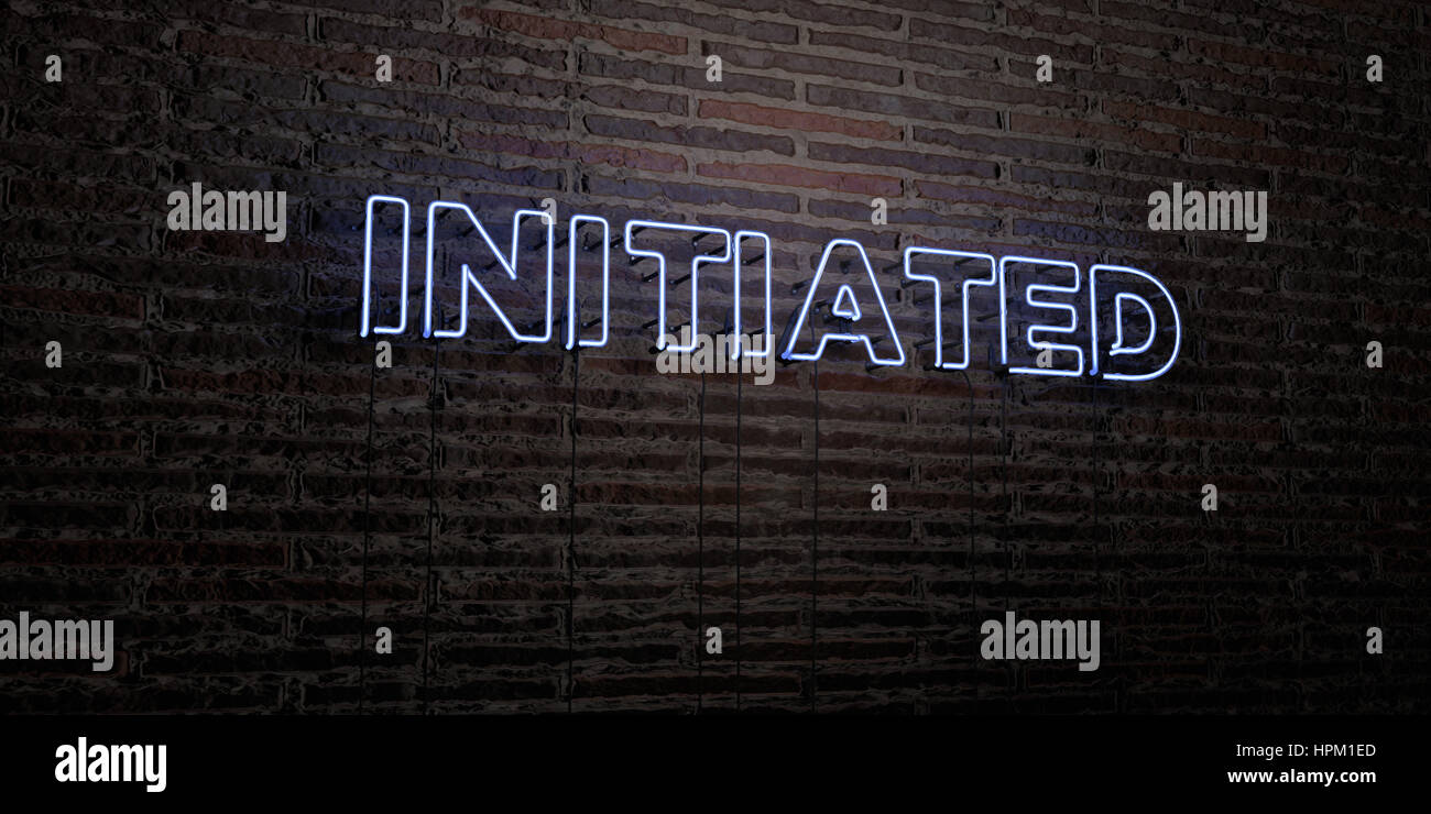 INITIATED -Realistic Neon Sign on Brick Wall background - 3D rendered ...