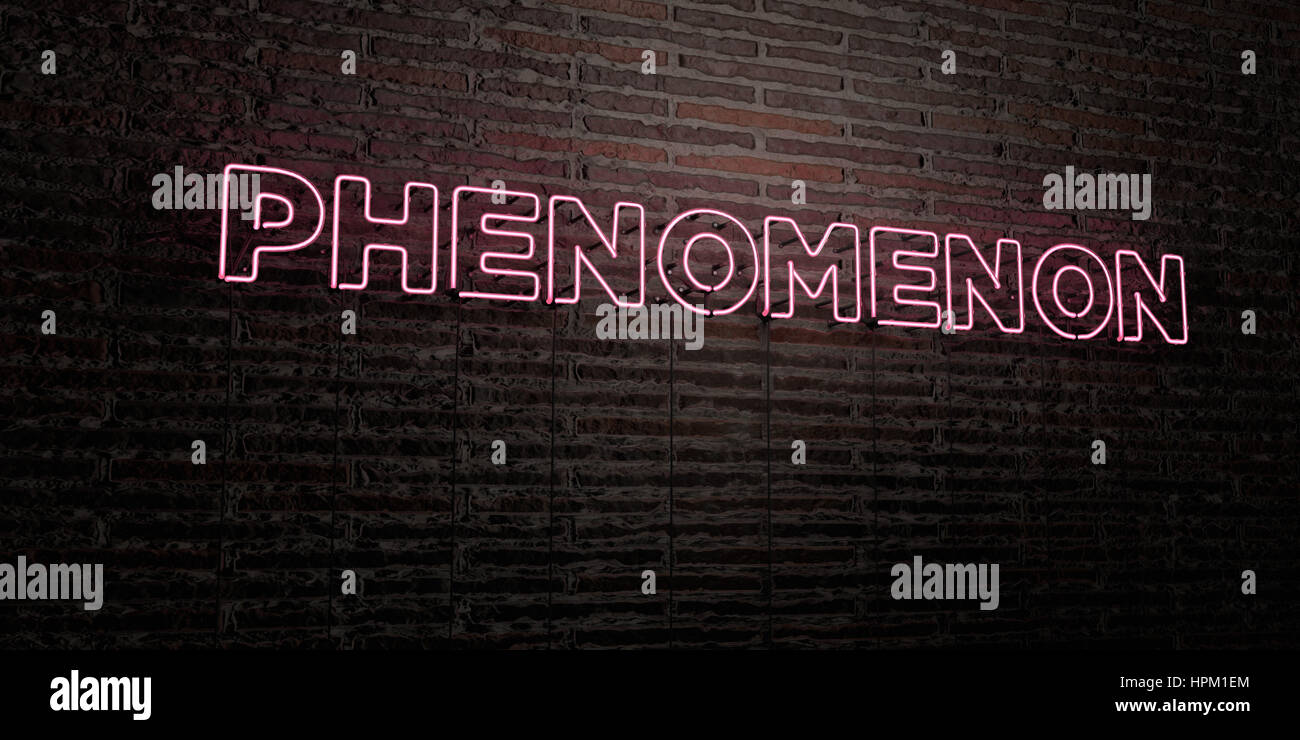 PHENOMENON -Realistic Neon Sign on Brick Wall background - 3D rendered ...