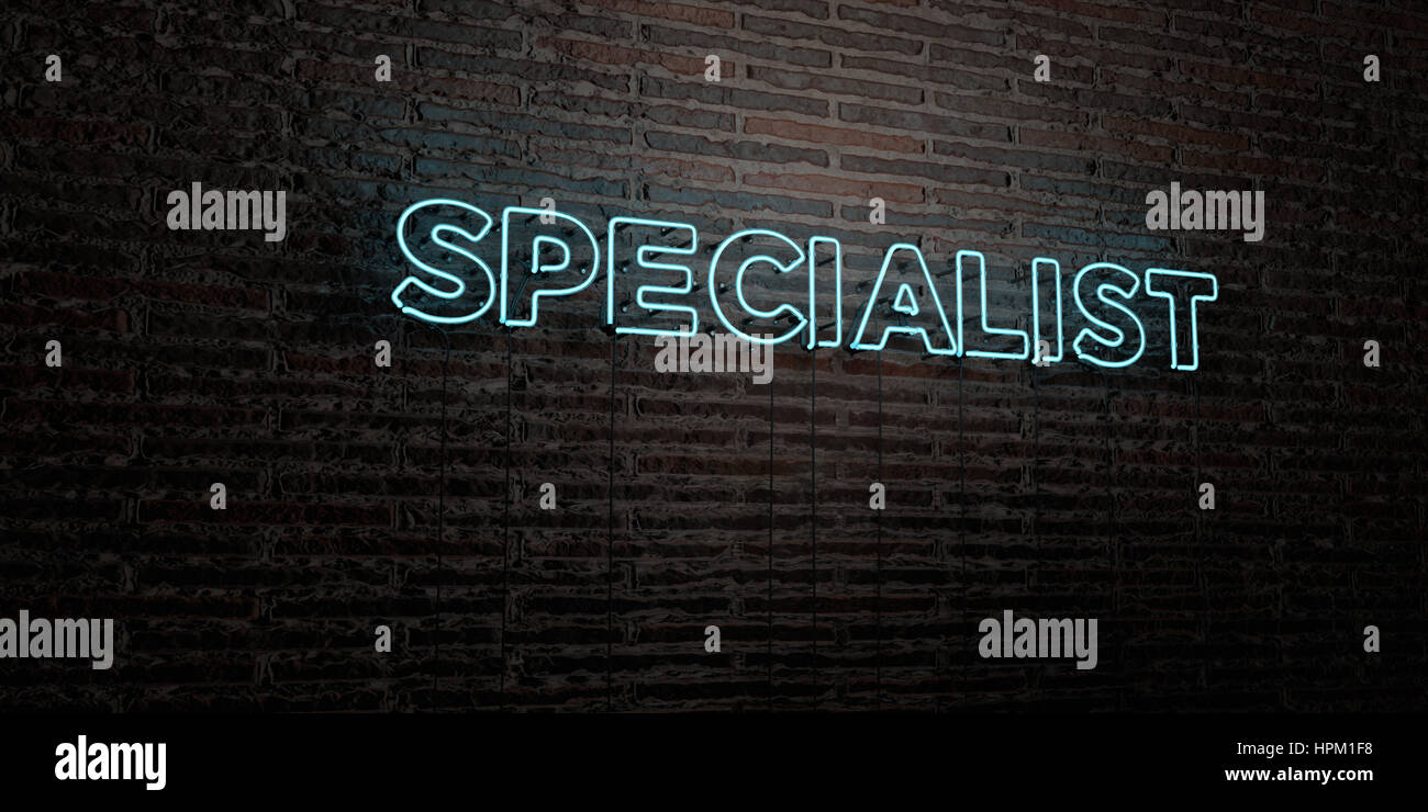 SPECIALIST -Realistic Neon Sign on Brick Wall background - 3D rendered ...