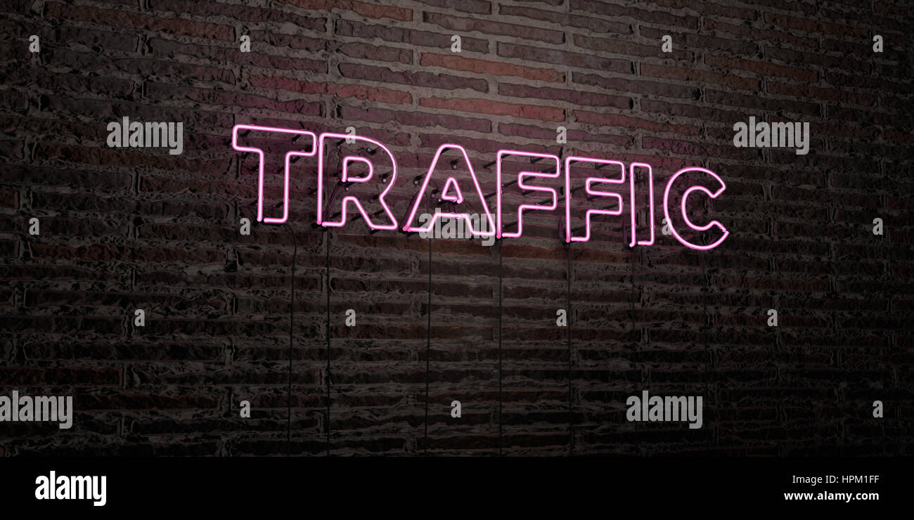 TRAFFIC -Realistic Neon Sign on Brick Wall background - 3D rendered ...