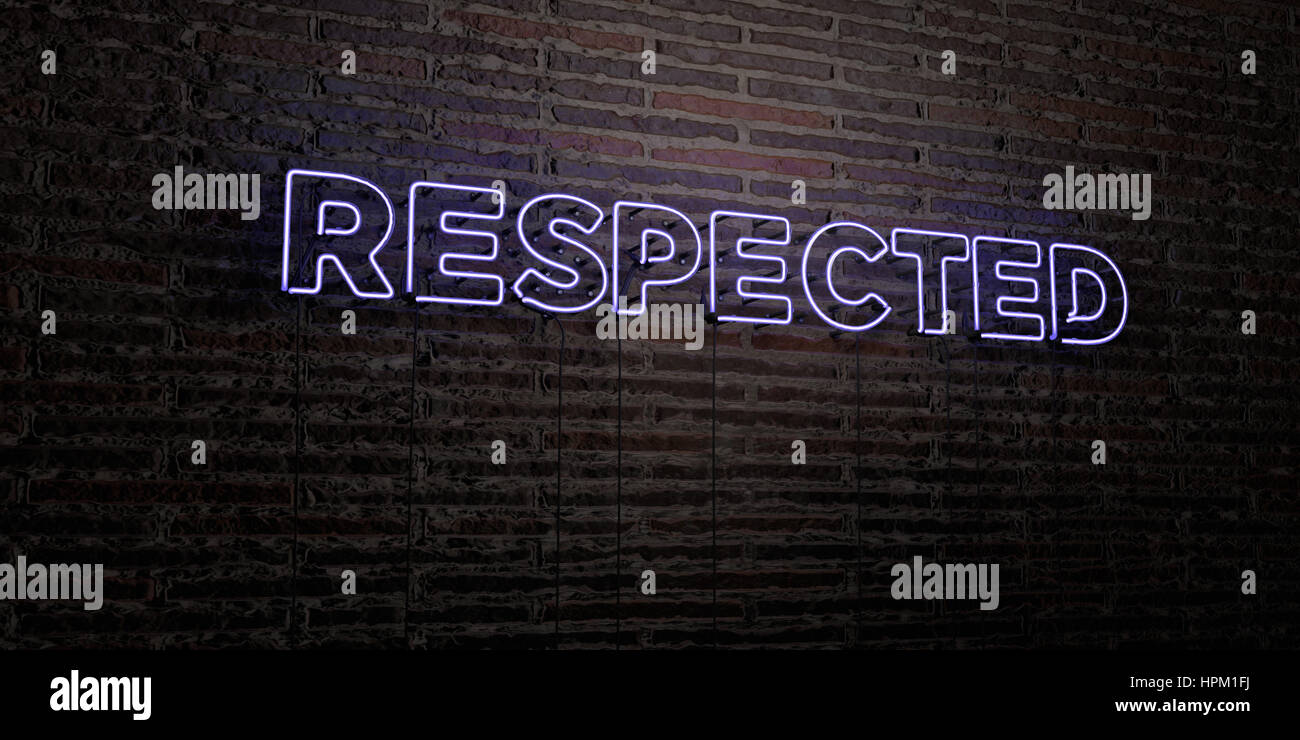 RESPECTED -Realistic Neon Sign on Brick Wall background - 3D rendered ...