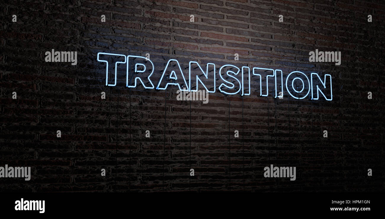 TRANSITION -Realistic Neon Sign on Brick Wall background - 3D rendered ...