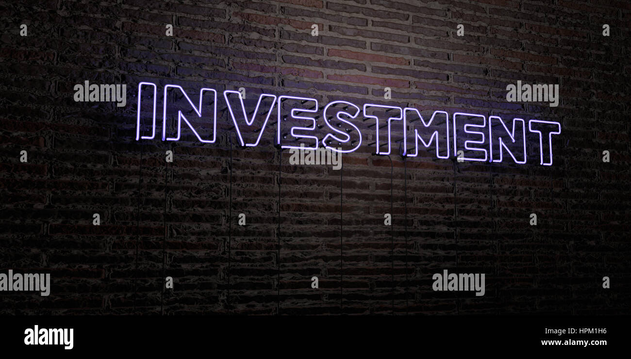 INVESTMENT -Realistic Neon Sign on Brick Wall background - 3D rendered ...