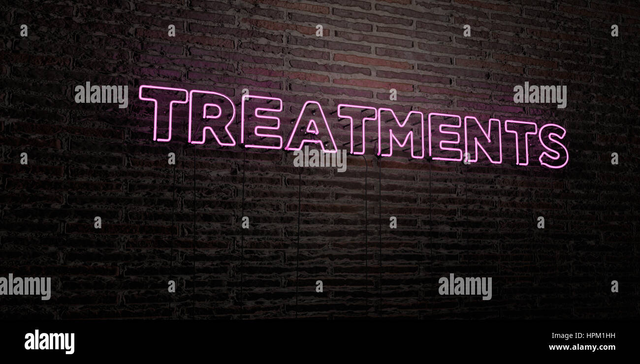 TREATMENTS -Realistic Neon Sign on Brick Wall background - 3D rendered ...