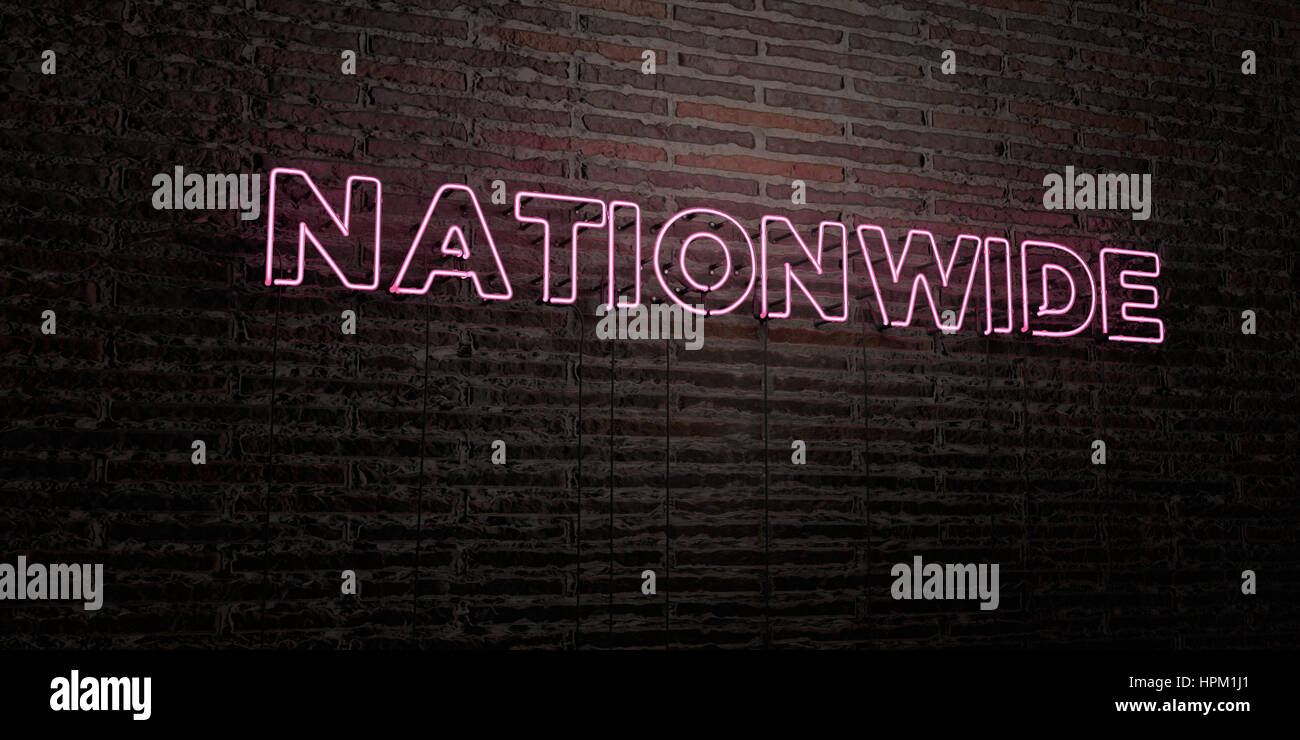 NATIONWIDE -Realistic Neon Sign on Brick Wall background - 3D rendered ...