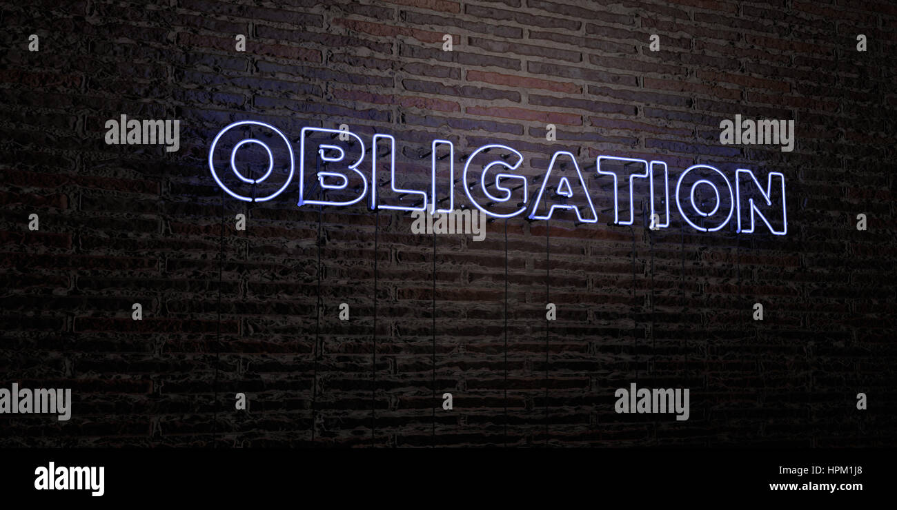 OBLIGATION -Realistic Neon Sign on Brick Wall background - 3D rendered ...
