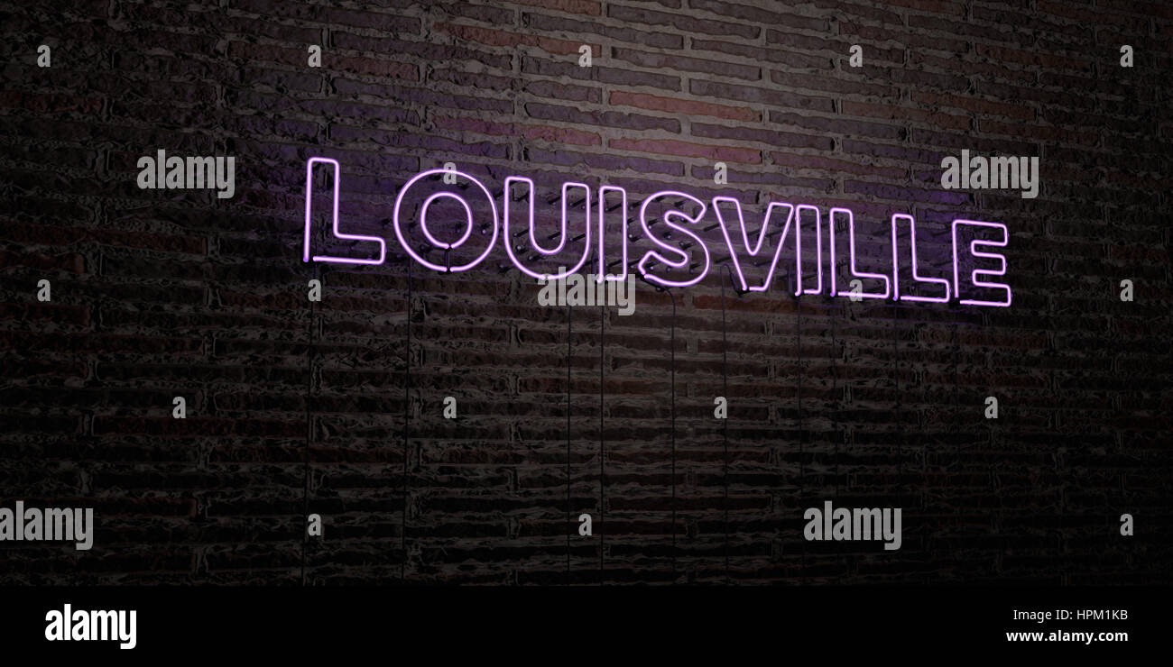 LOUISVILLE -Realistic Neon Sign on Brick Wall background - 3D rendered ...