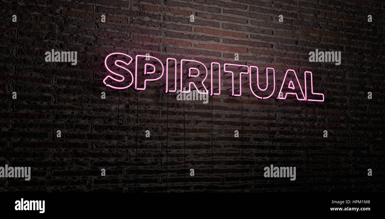 SPIRITUAL -Realistic Neon Sign on Brick Wall background - 3D rendered ...