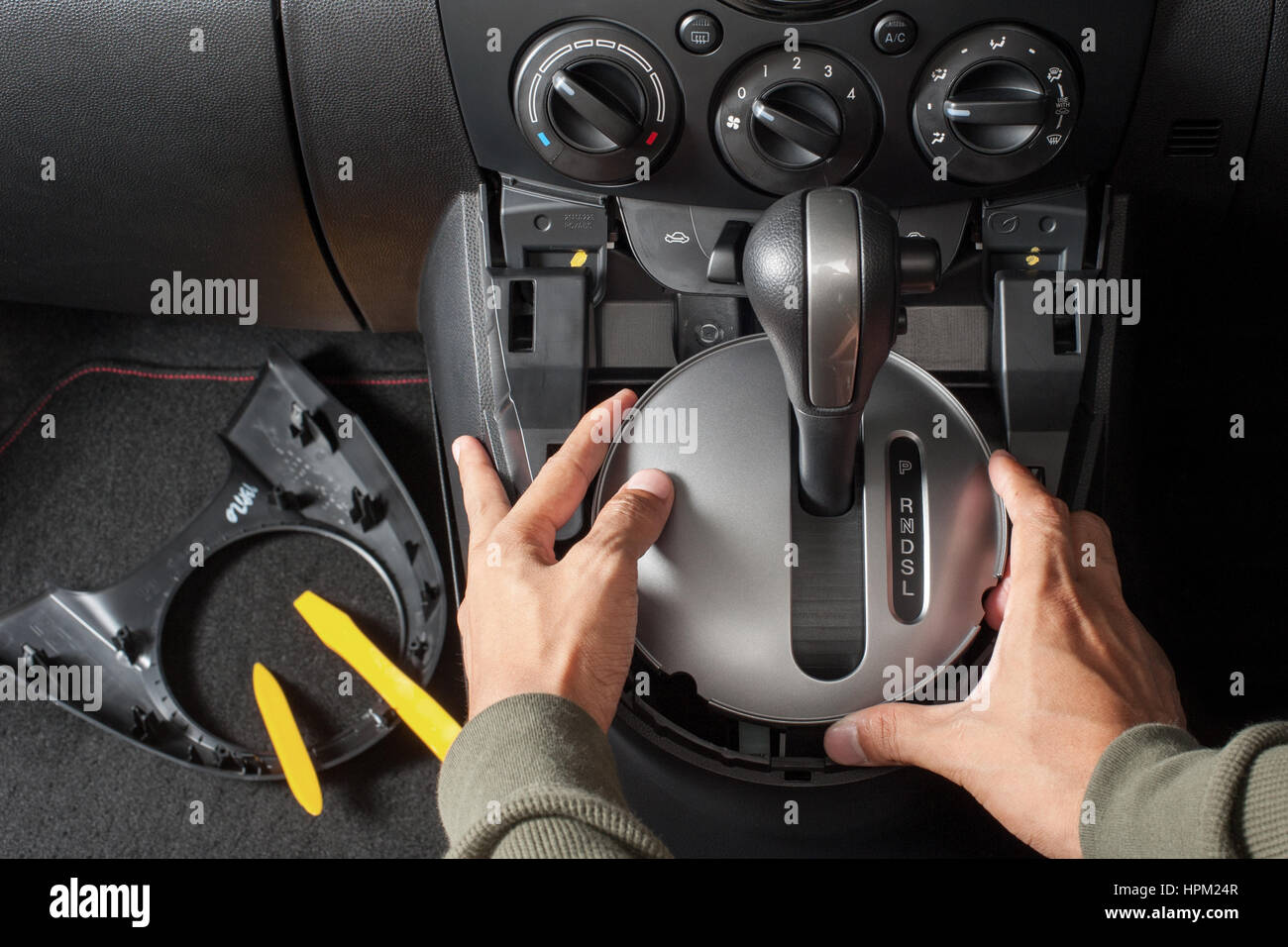 disassembly the center console of the car, transportation concept Stock ...