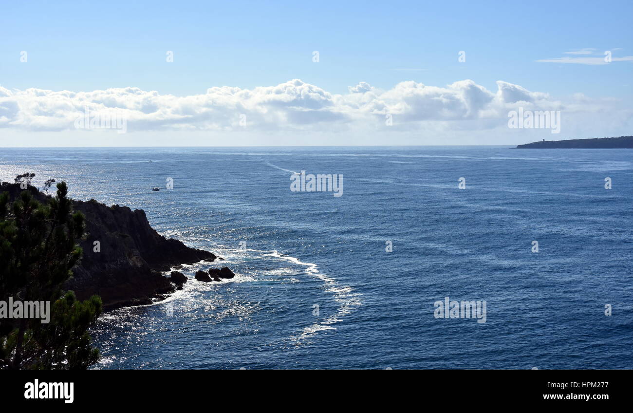 View from Rotary Park Lookout to Twofold Bay, in Eden. Hills and rugged ...