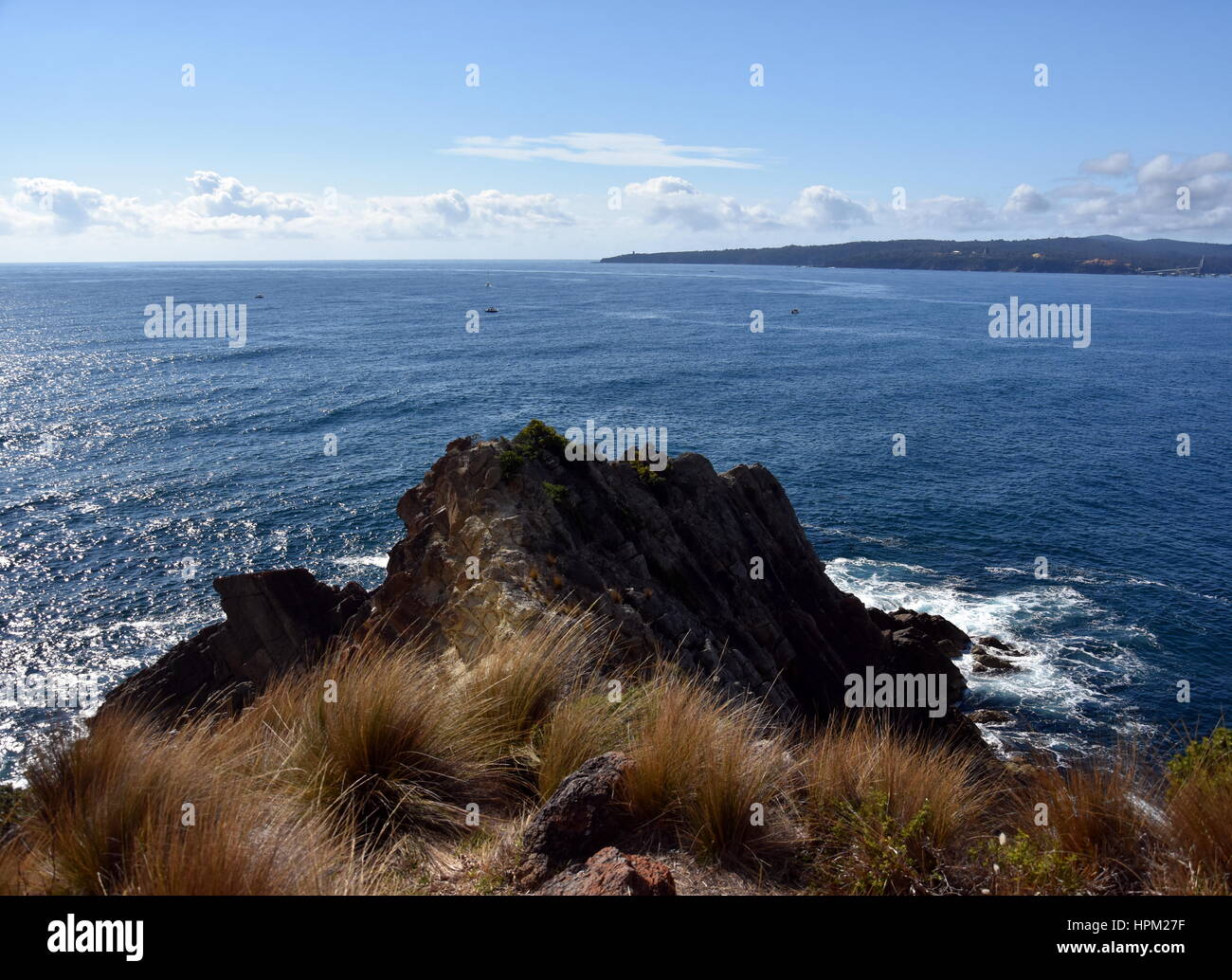 View from Rotary Park Lookout to Twofold Bay, in Eden. Hills and rugged ...