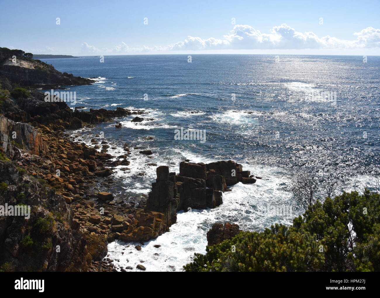 View from Rotary Park Lookout to Twofold Bay, in Eden. Hills and rugged ...