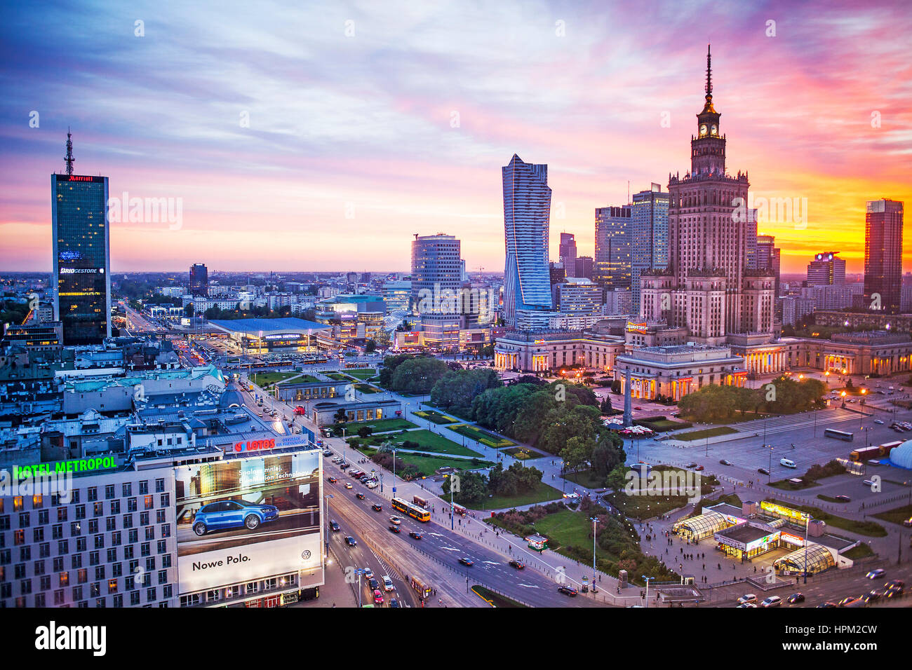 Skyscrapers and Palace of Culture and Science, in the center of Warsaw ...