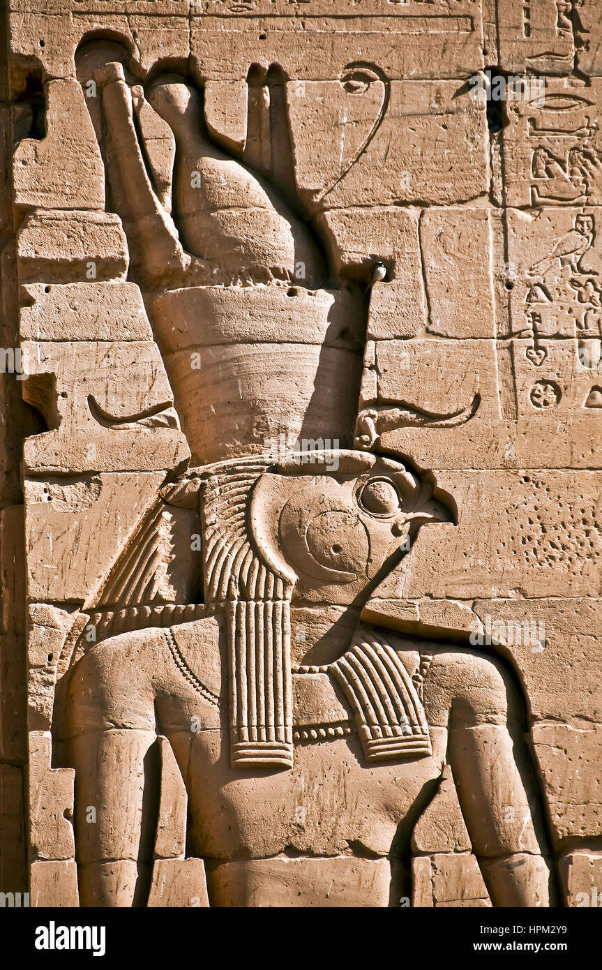 Relief of the god Horus wearing the royal crown Stock Photo - Alamy