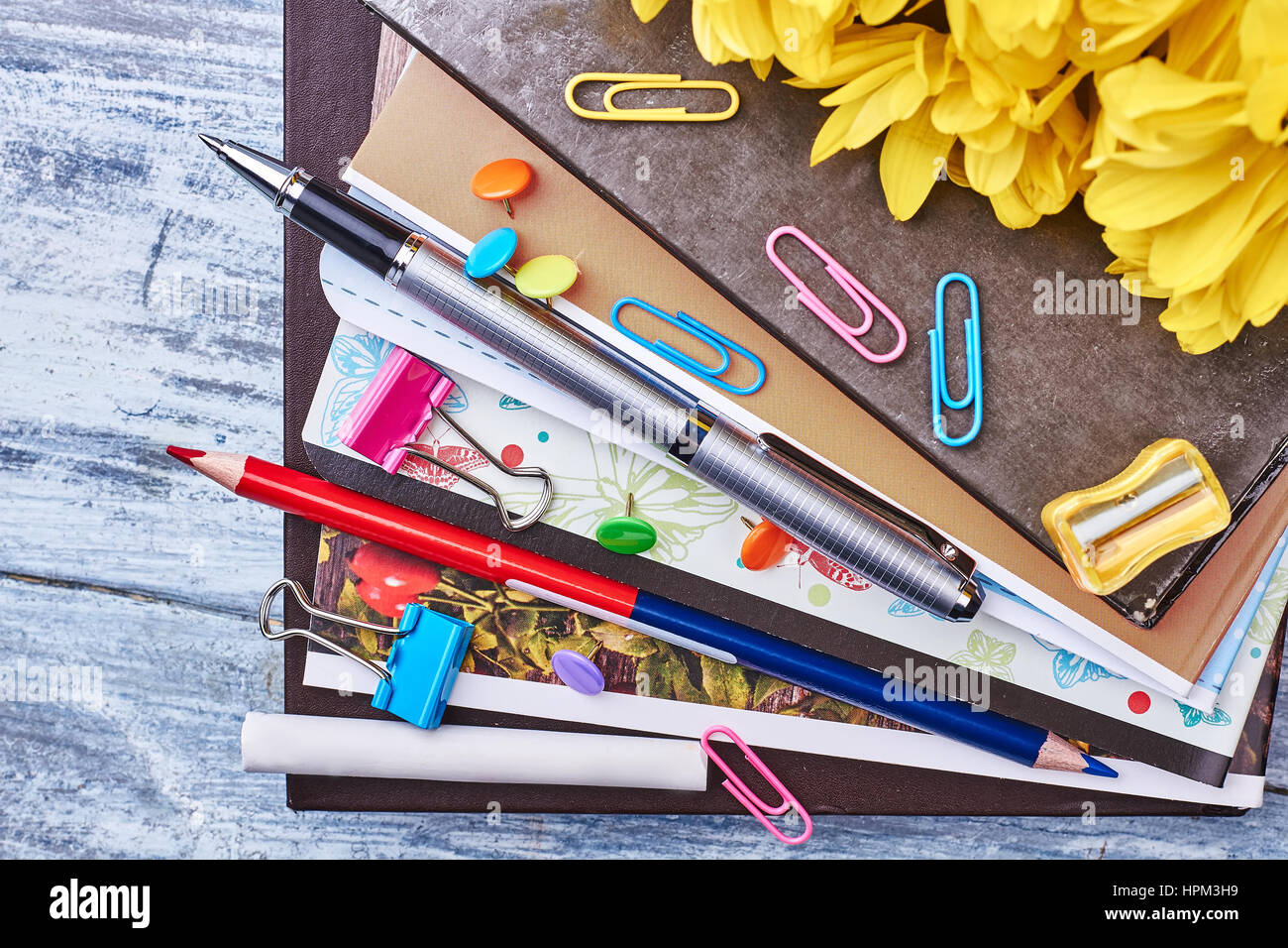 Folders with documents and stationery Stock Photo - Alamy
