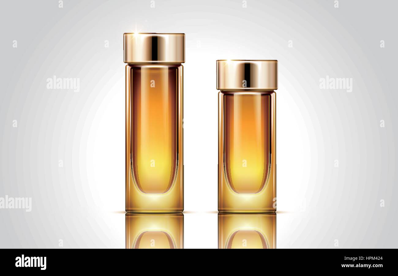 two glass cosmetic essence bottles, isolated white background Stock ...