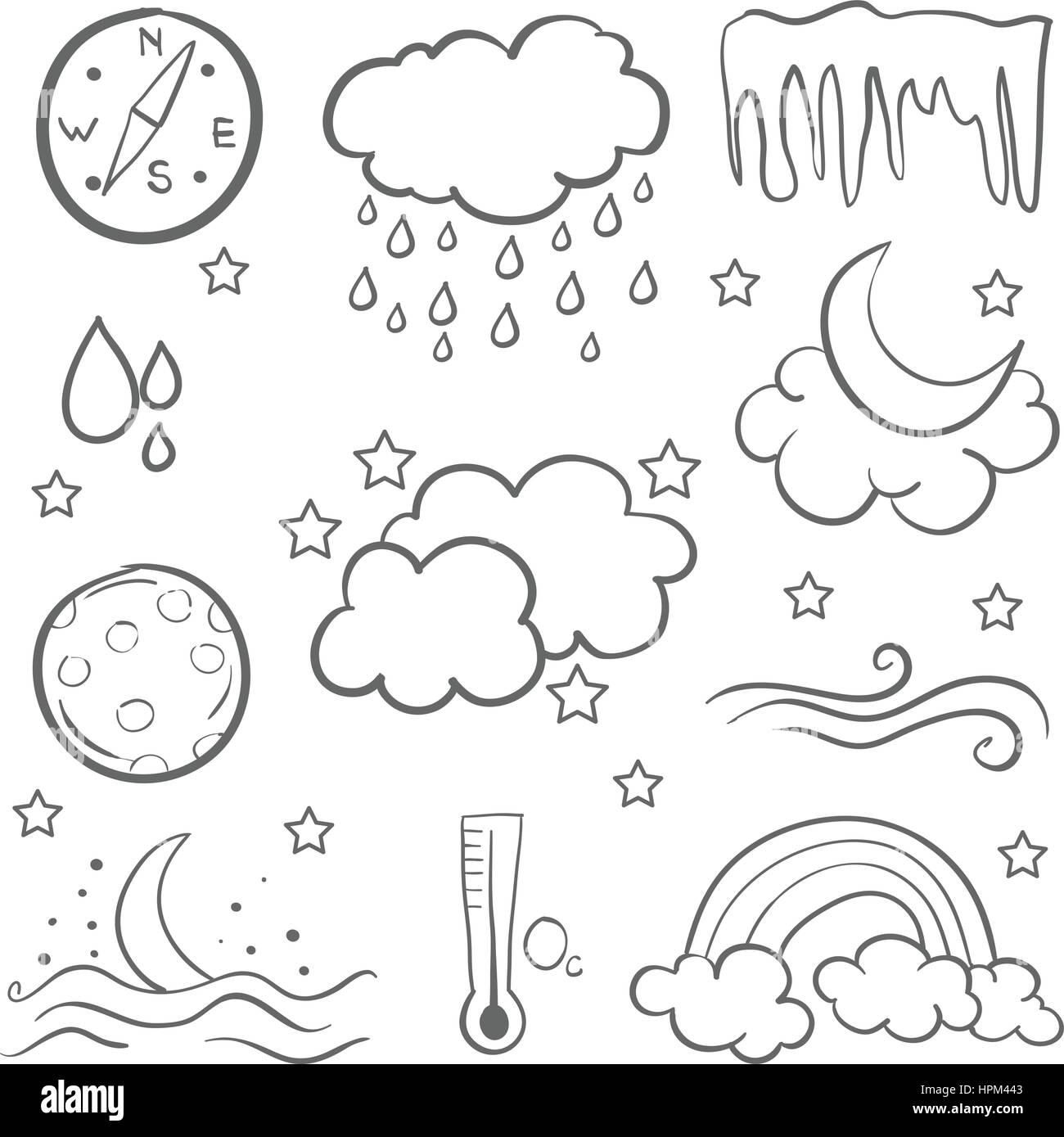 Set Weather Doodles Vector Stock Photos & Set Weather Doodles Vector ...