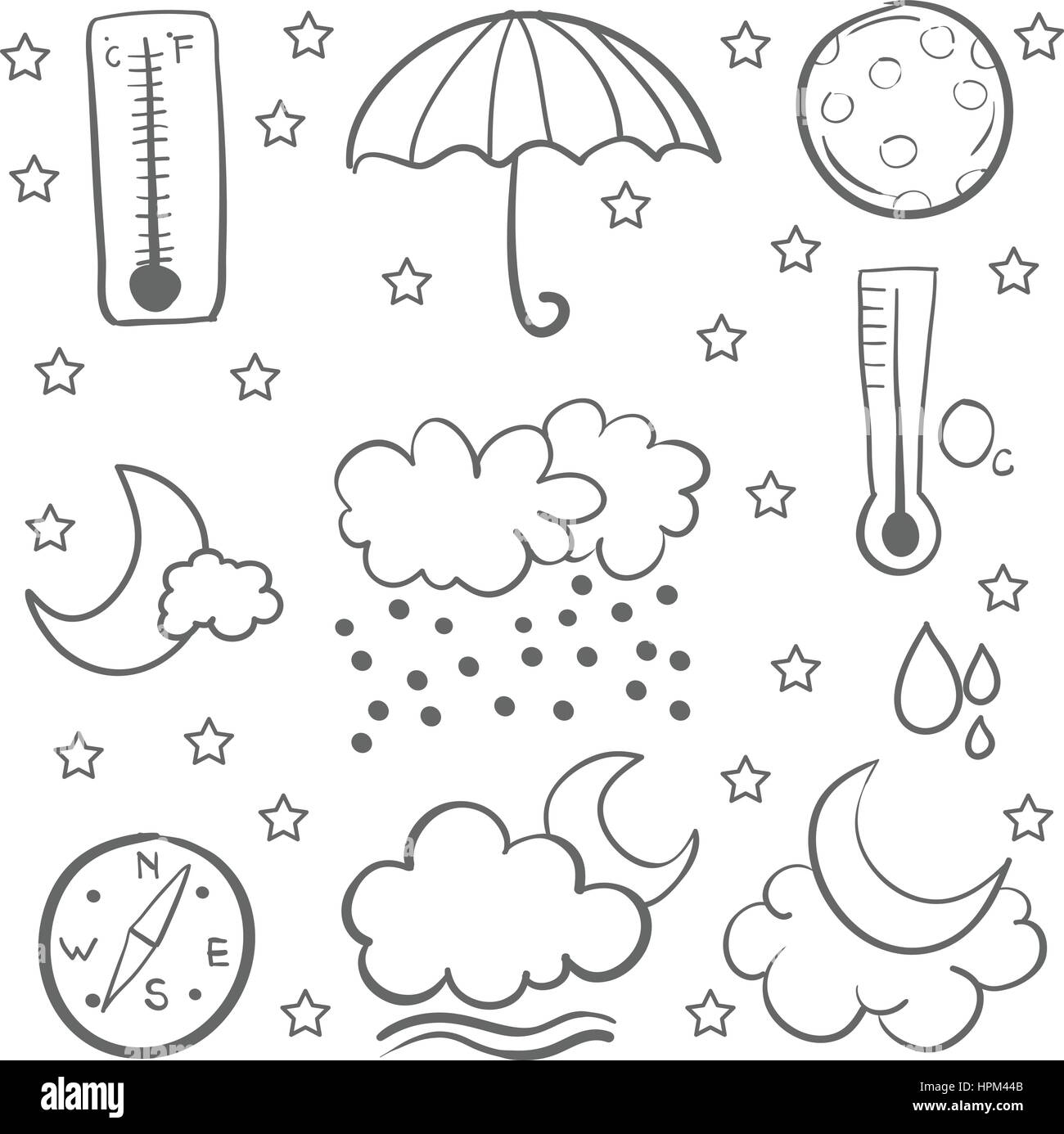 Set weather doodles vector hi-res stock photography and images - Alamy