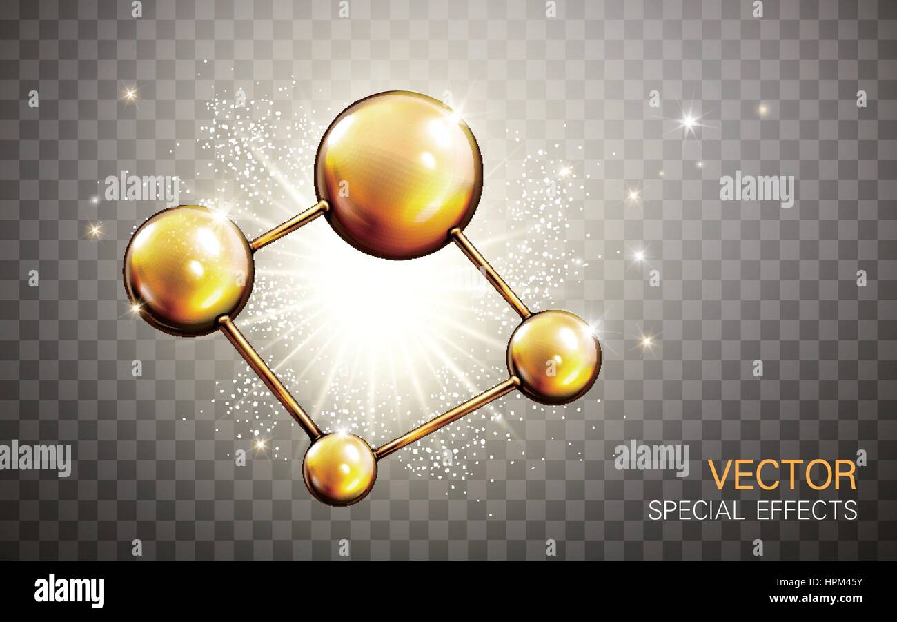 big golden atom model isolated transparent background, 3d illustration ...