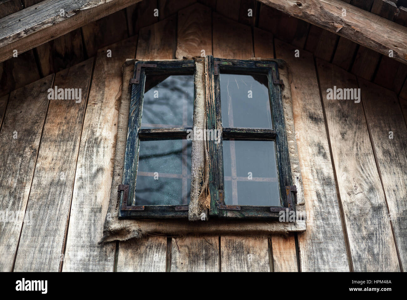 Wooden window of an old house, exterior view Stock Photo - Alamy