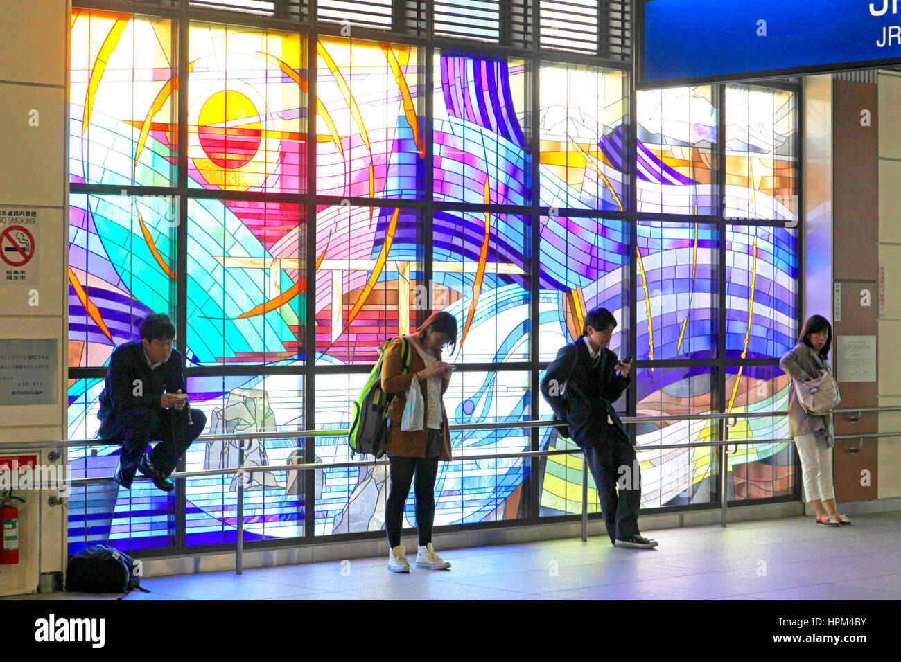 Stained Glass Window of Haijima Railway Station in Western Tokyo Japan ...
