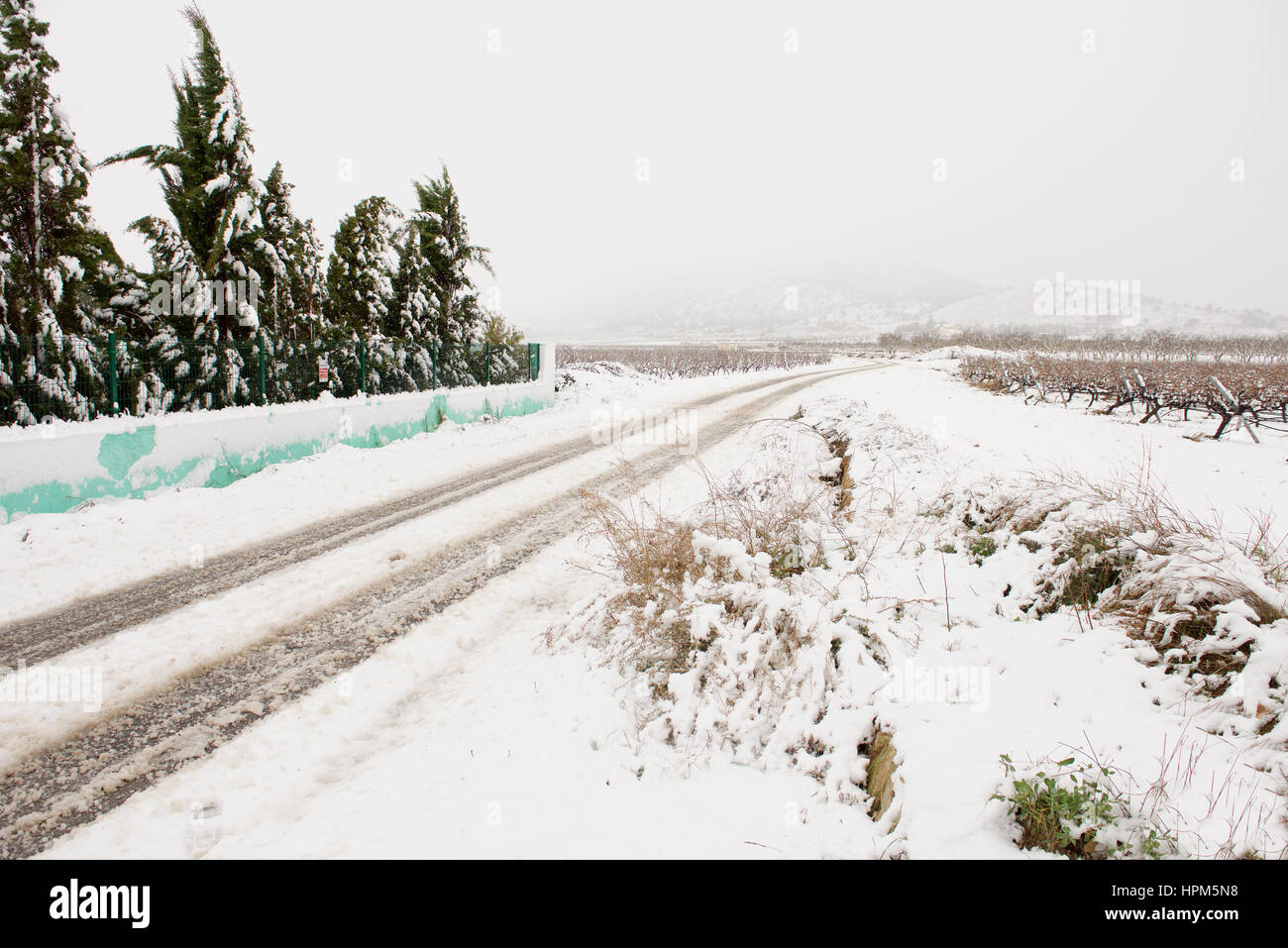 Very rare happening with snow near Pinoso in the Alicante Province of ...
