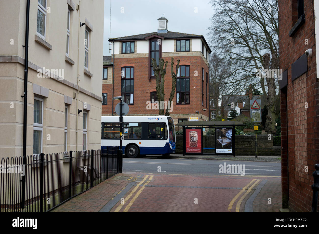 A Stagecoach bus at a bus stop in Rugby town centre, Warwickshire ...