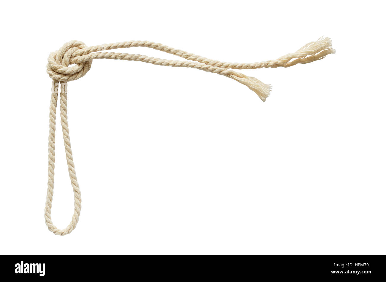 Beige cotton rope corner with knot isolated on white Stock Photo - Alamy