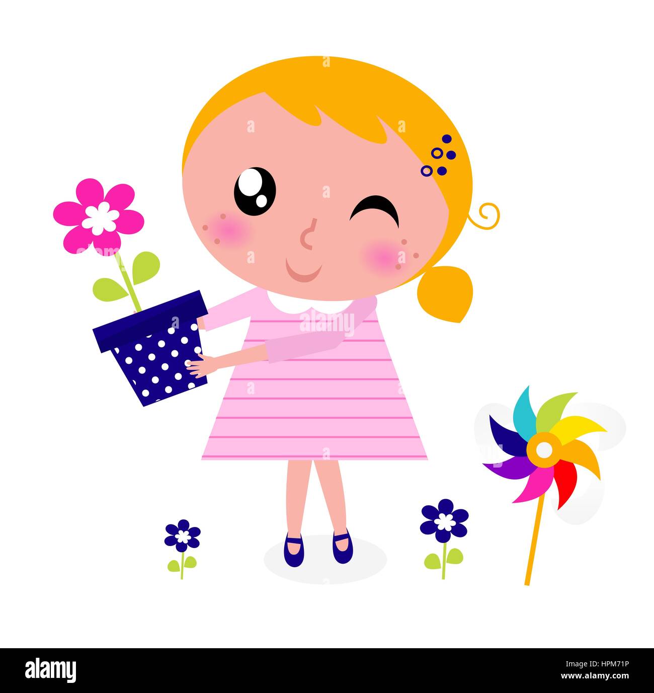 12839026 - little cute child holding flower. vector cartoon Stock Photo ...