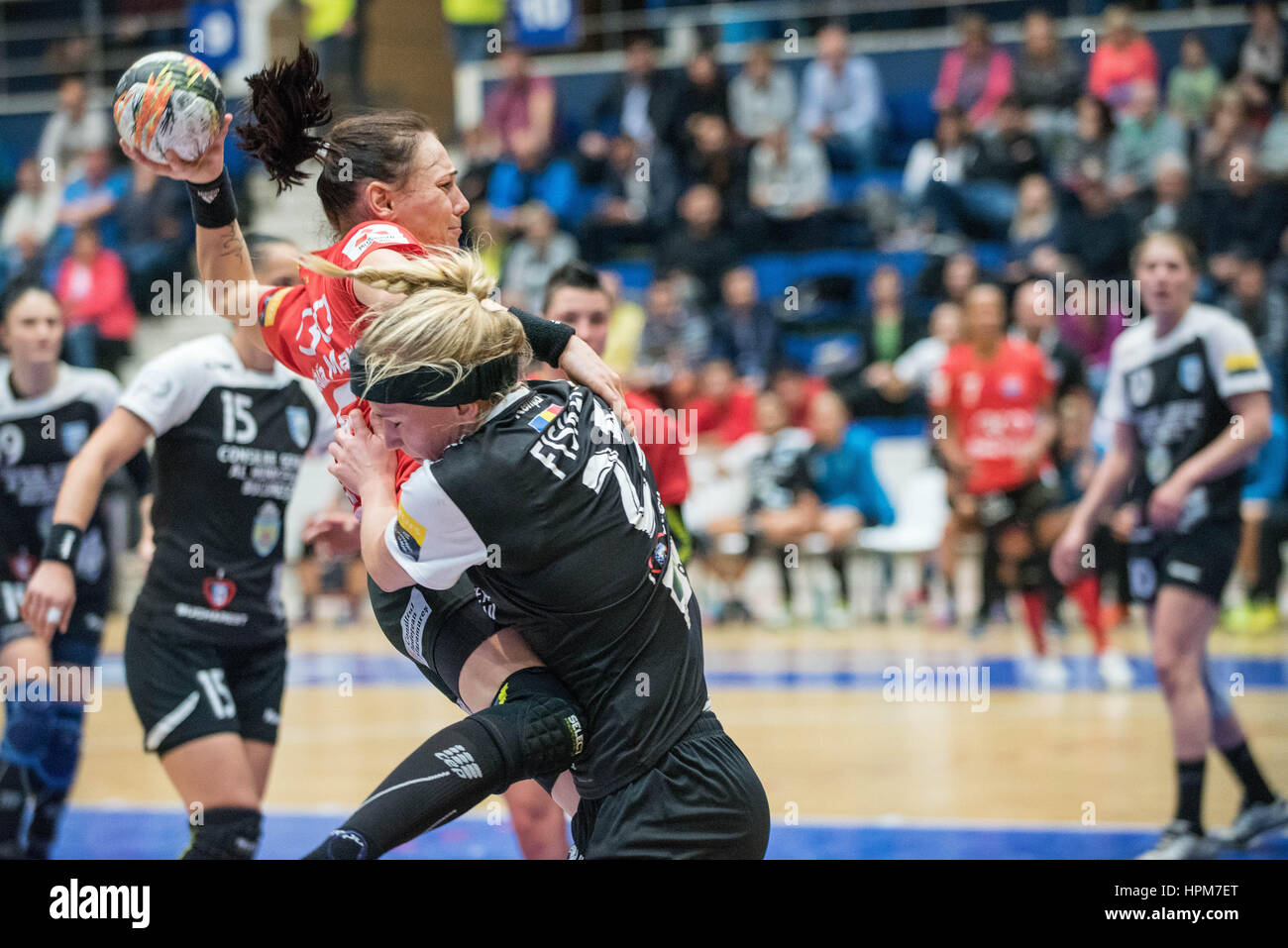 November 17, 2015: Melinda Geiger #5 of HCM Baia Mare and Maria Fisker ...