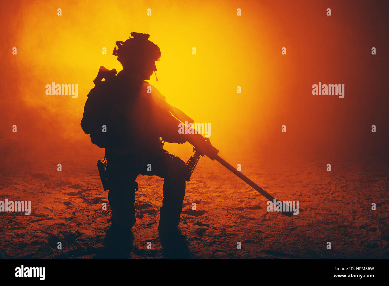 Army sniper in the fire and smoke Stock Photo - Alamy