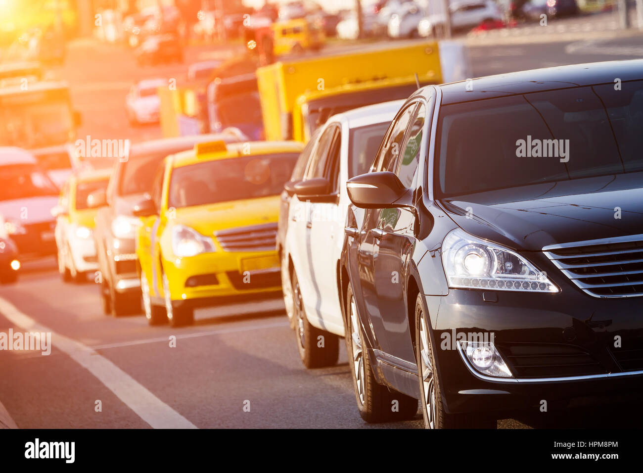 Side mirror view to the traffic jam Stock Photo - Alamy