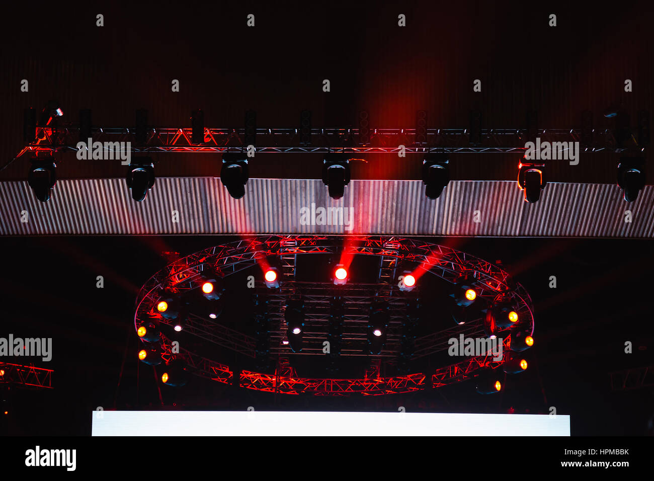 lighting equipment at concert stage. Colored beams Stock Photo - Alamy