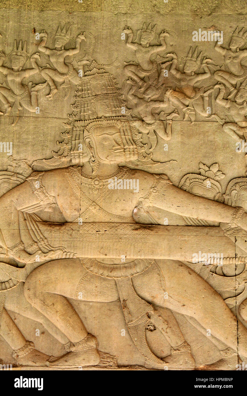 Cambodia, Angkor, Angkor Wat, bas-relief, Churning of the Ocean of Milk ...