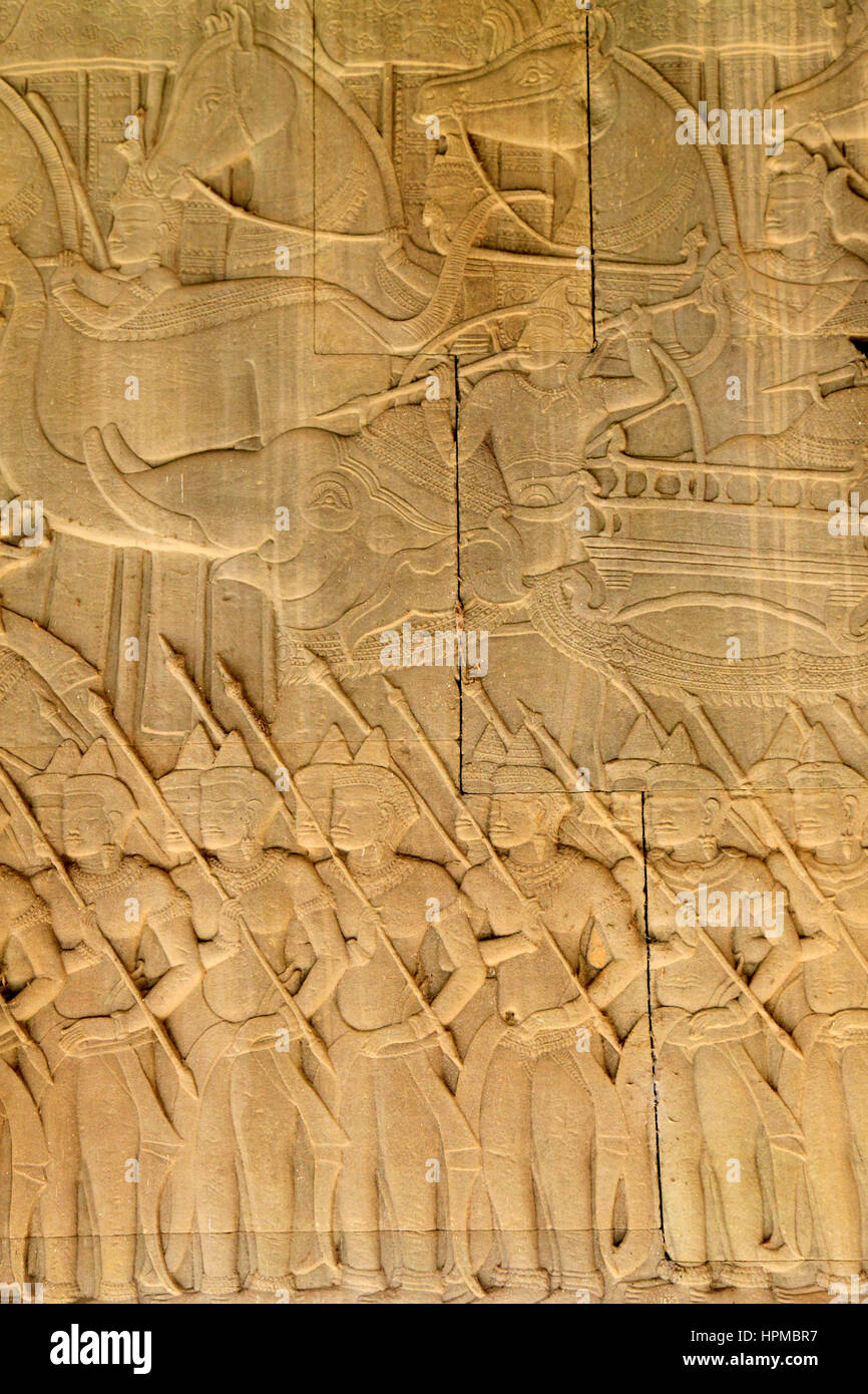 Cambodia, Angkor, Angkor Wat, bas-relief, Churning of the Ocean of Milk ...