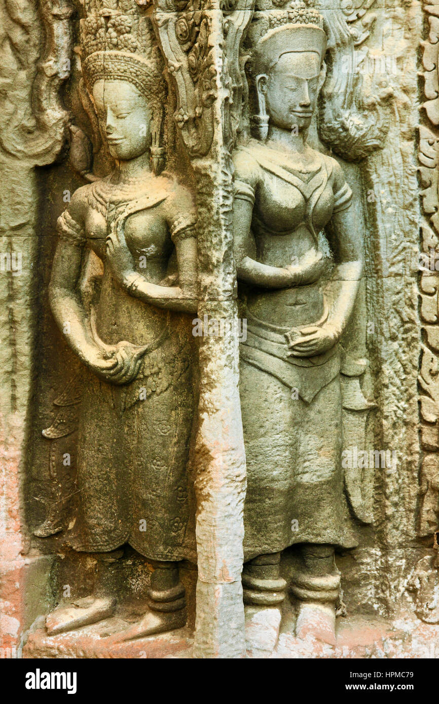 Cambodia, Angkor, Ta Prohm, buddhist temple, apsara figures Stock Photo ...