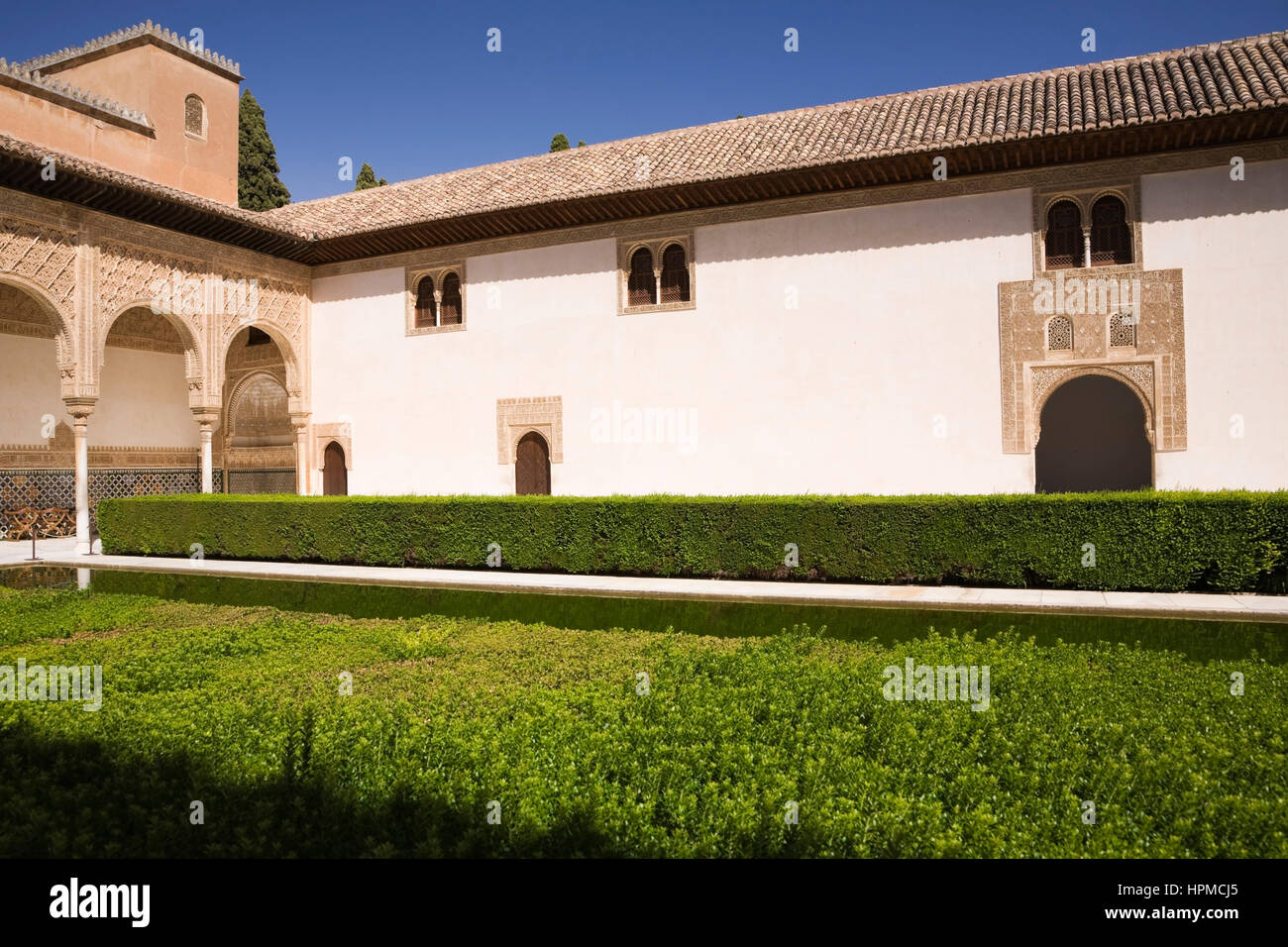 Moorish architectural building at Court of the Myrtles at Alhambra ...
