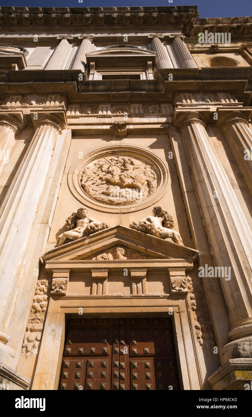 Entrance door to palace of Charles the V at Alhambra palace grounds ...